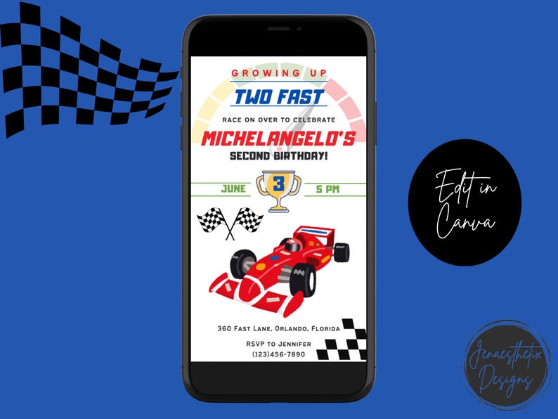 Editable "growing up TWO Fast" Invitation, Car-themed Birthday Invite ...