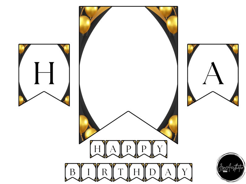 Editable Black & Gold Happy Birthday Banner (digital Download) - Etsy