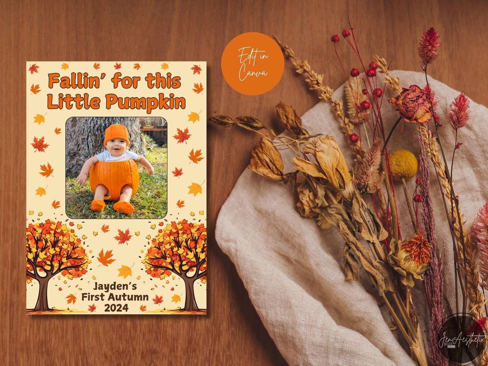 Customizable Autumn Baby Photo Card: First Fall Baby Keepsake; Little ...