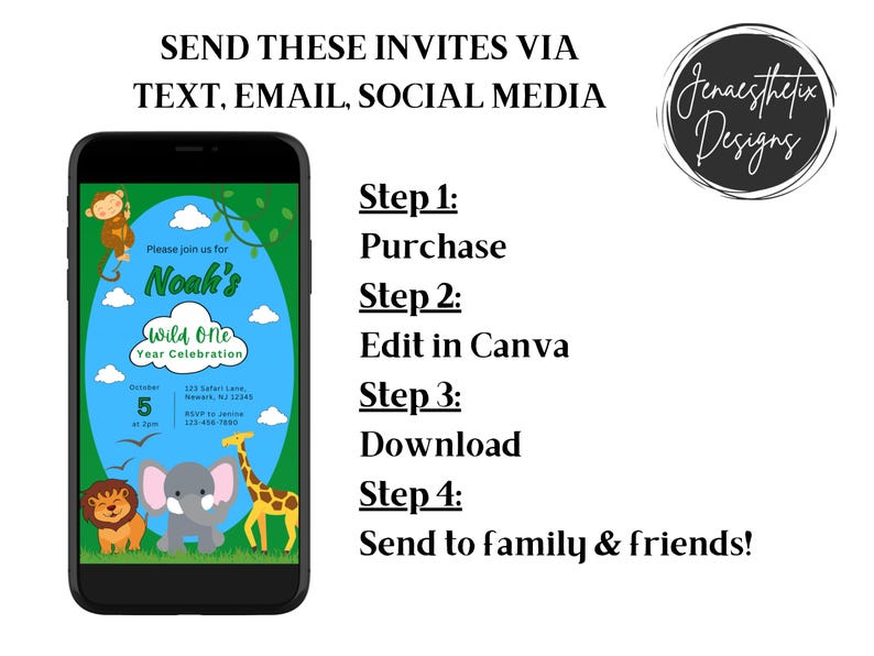 Editable Wild ONE Birthday Party Invitation, Kids Safari First Birthday ...
