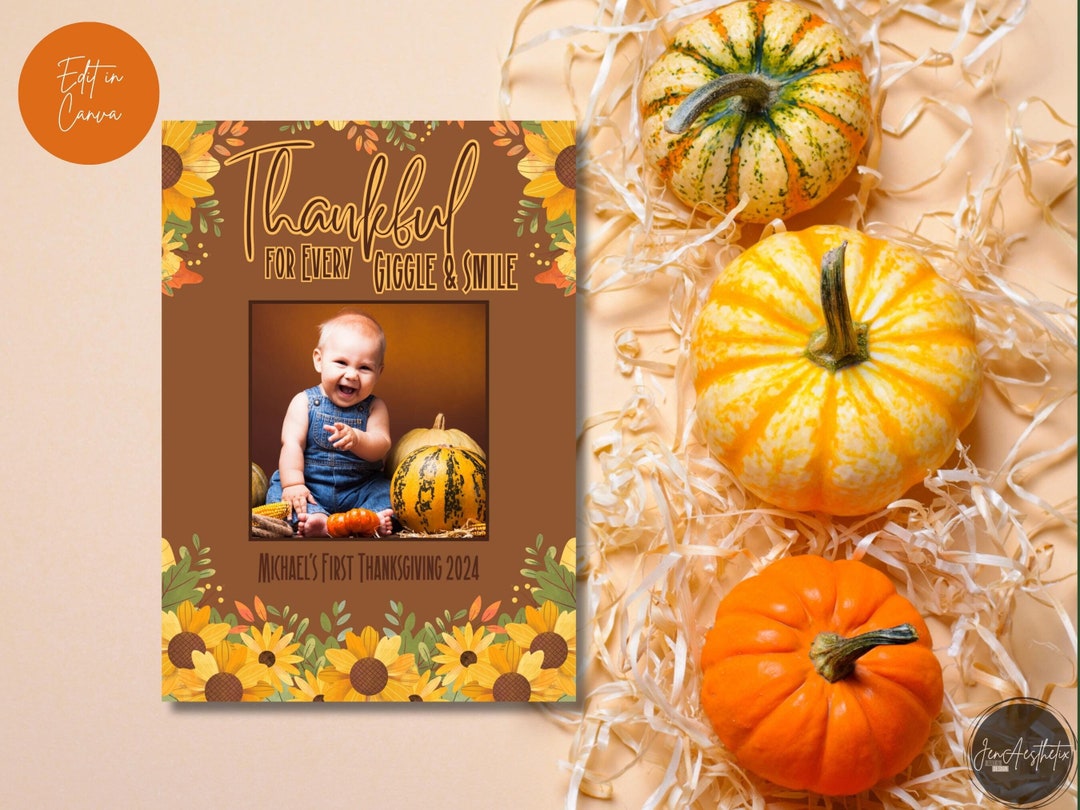 Baby's First Thanksgiving Photo Card: Autumn Design (digital Download ...