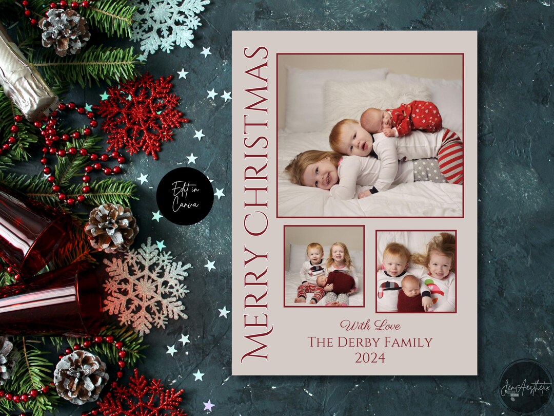 Customizable Merry Christmas Photo Card Template (digital Download) - Etsy
