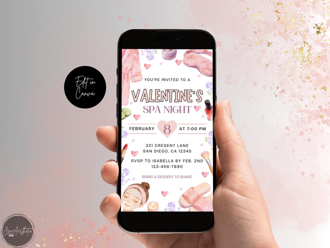 Valentine's Spa Night Invitation, Galentine Pamper Party, Watercolor ...