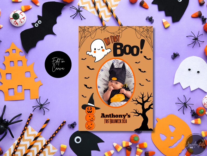 Customizable 'my First Boo' Halloween Photo Card (digital Download) - Etsy