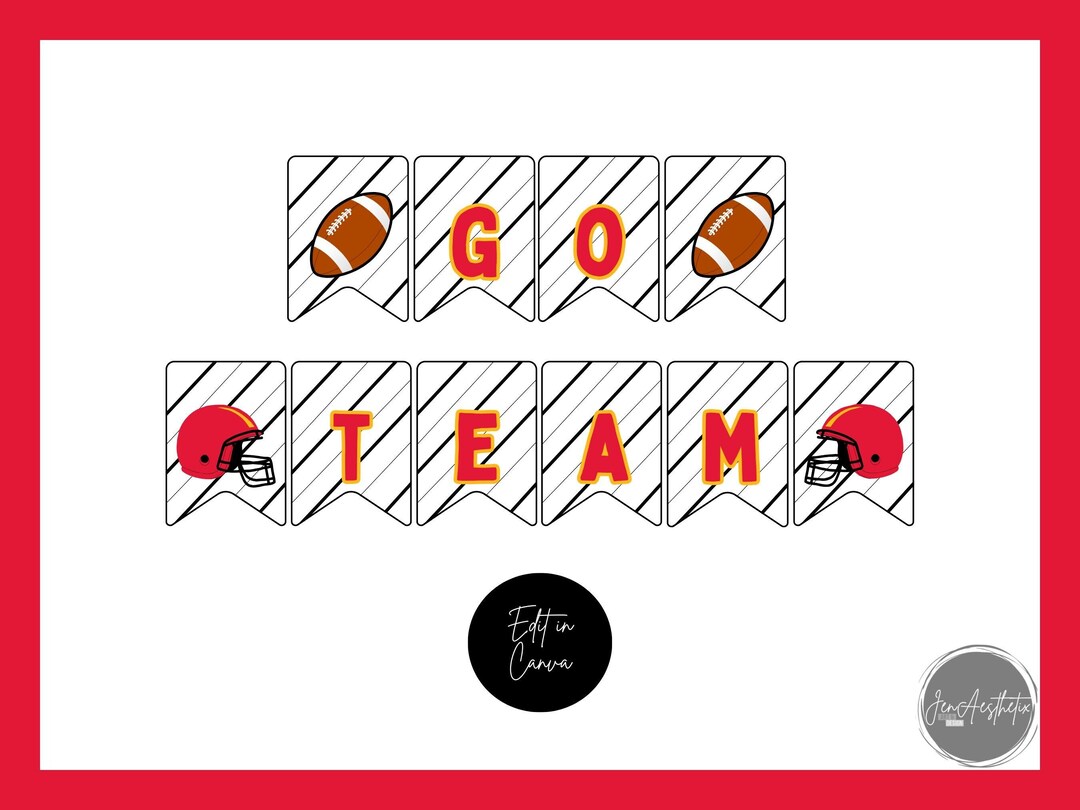 Editable GO TEAM Football Banner, DIY Printable Banner, Bunting Banner ...