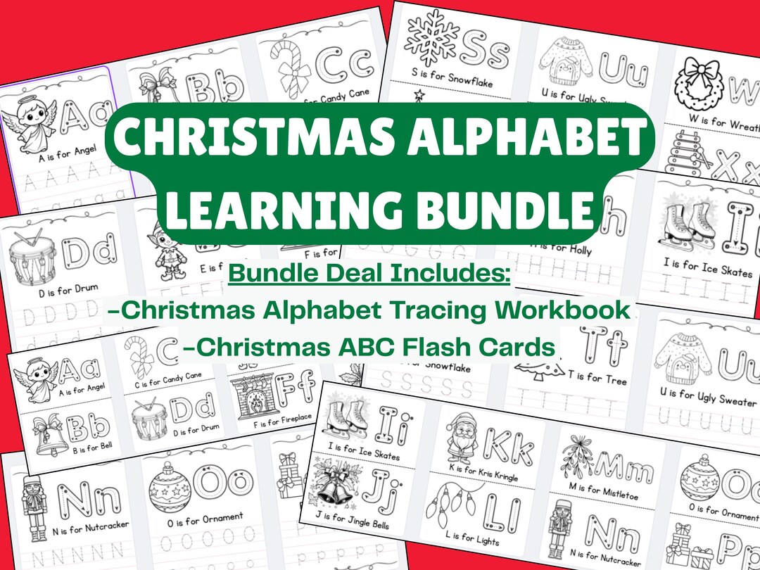 Alphabet Learning Bundle: Christmas-themed Tracing Book & Flash Cards ...