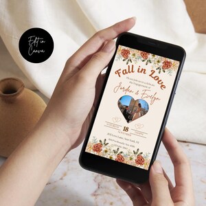 Editable Fall in Love Engagement Invitation With Photo Upload, Elegant ...