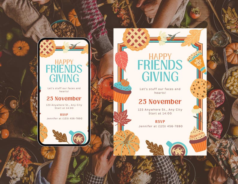 Friendsgiving Digital Invitation Template, Thanksgiving Party ...