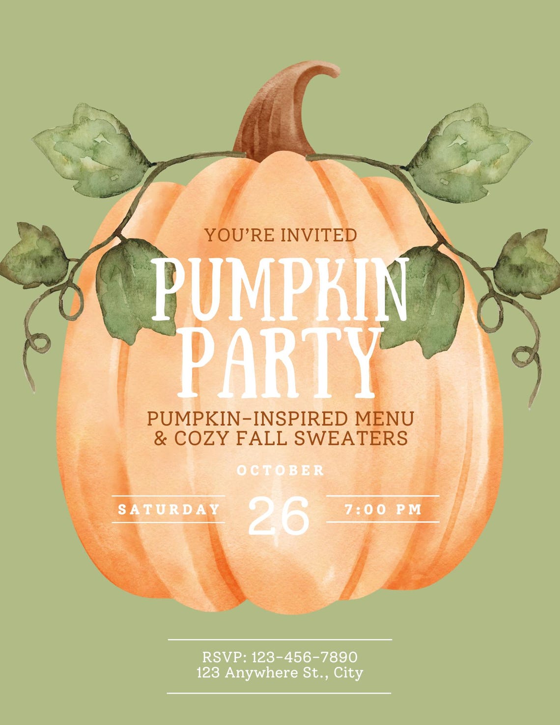 Pumpkin Party Invitation, Fall Invitation, Editable Canva Template ...
