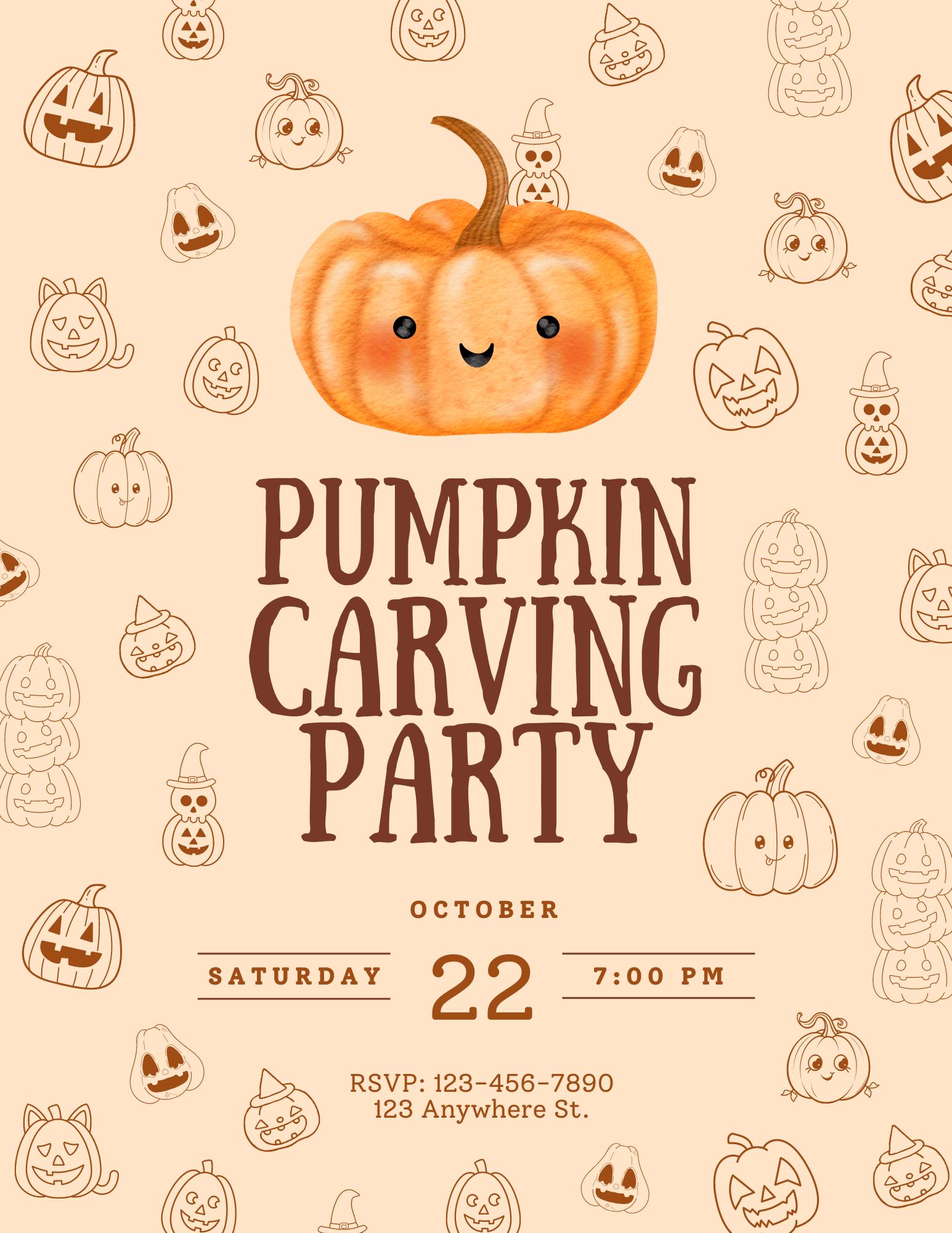 Pumpkin Carving Party Invitation Template, Halloween Party Invitation ...