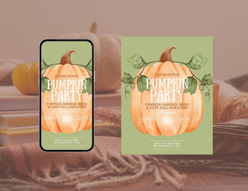 Pumpkin Party Invitation, Fall Invitation, Editable Canva Template ...