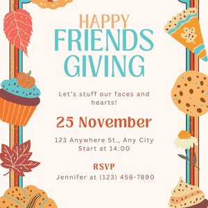 Friendsgiving Digital Invitation Template, Thanksgiving Party ...