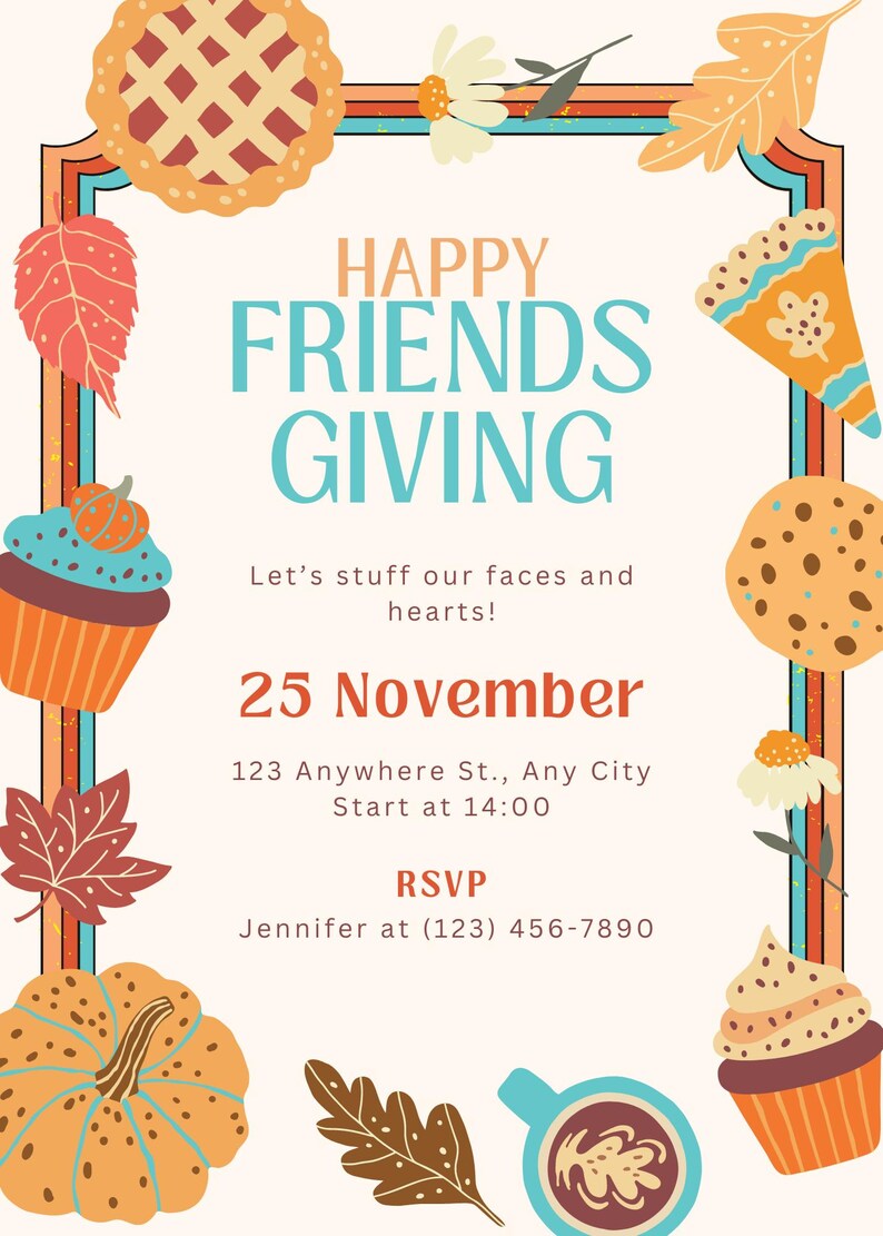 Friendsgiving Digital Invitation Template, Thanksgiving Party ...