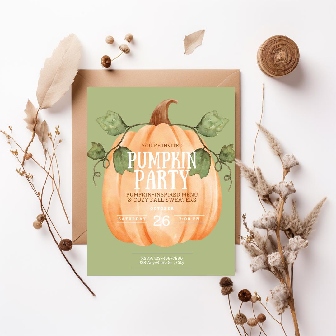 Pumpkin Party Invitation, Fall Invitation, Editable Canva Template ...