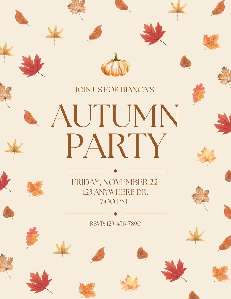 Thanksgiving Invitation, Autumn Party Invitation, Fall Invite, Pumpkin ...