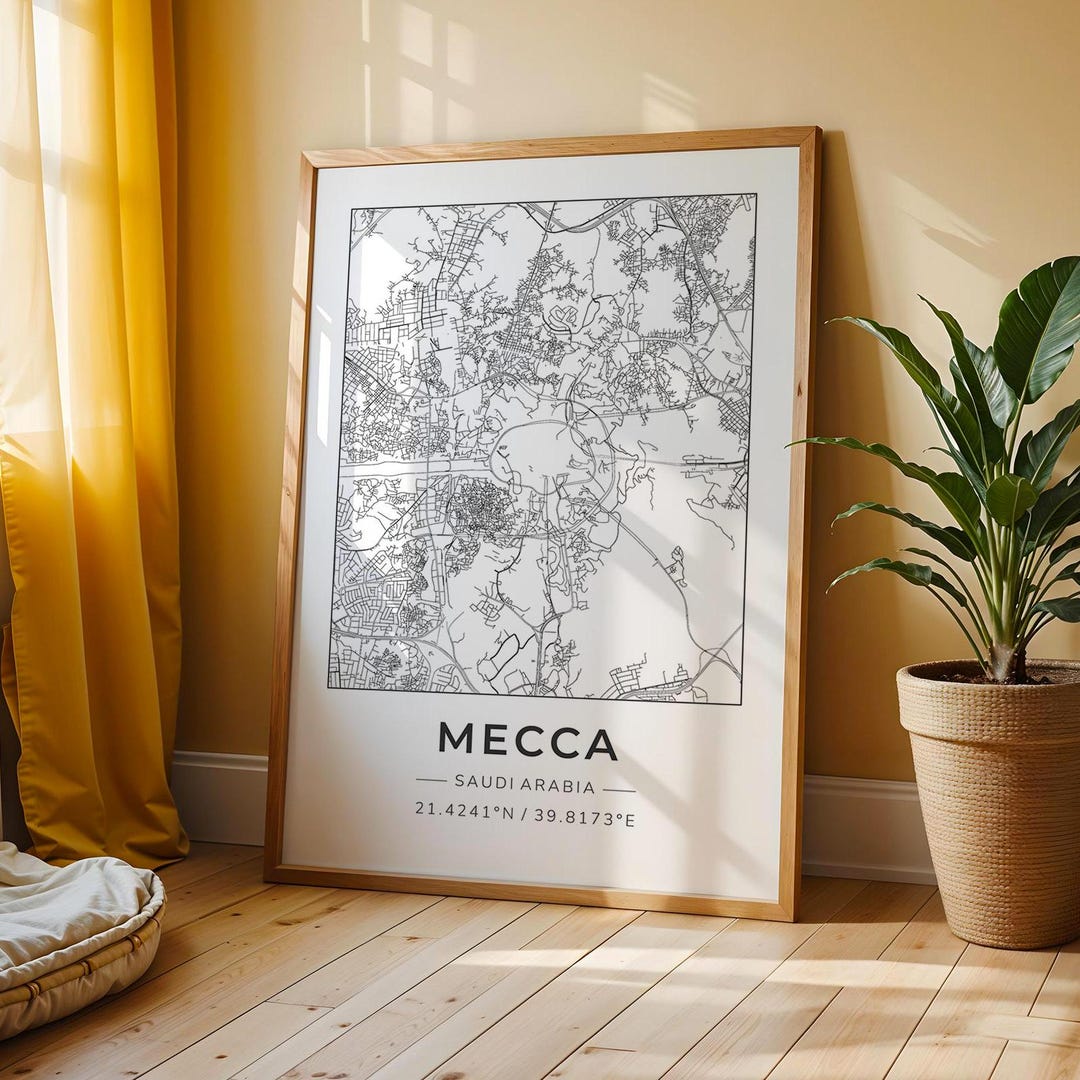 Mecca Map Poster, Saudi Arabia Wall Art, Arabian Middle East Travel ...