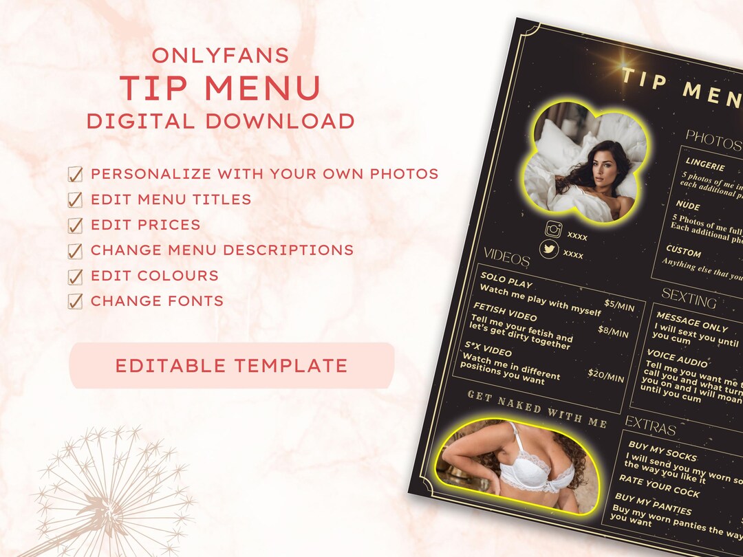 NEW Onlyfans Tip Menu Fansly Template Editable Template Tip Menu ...
