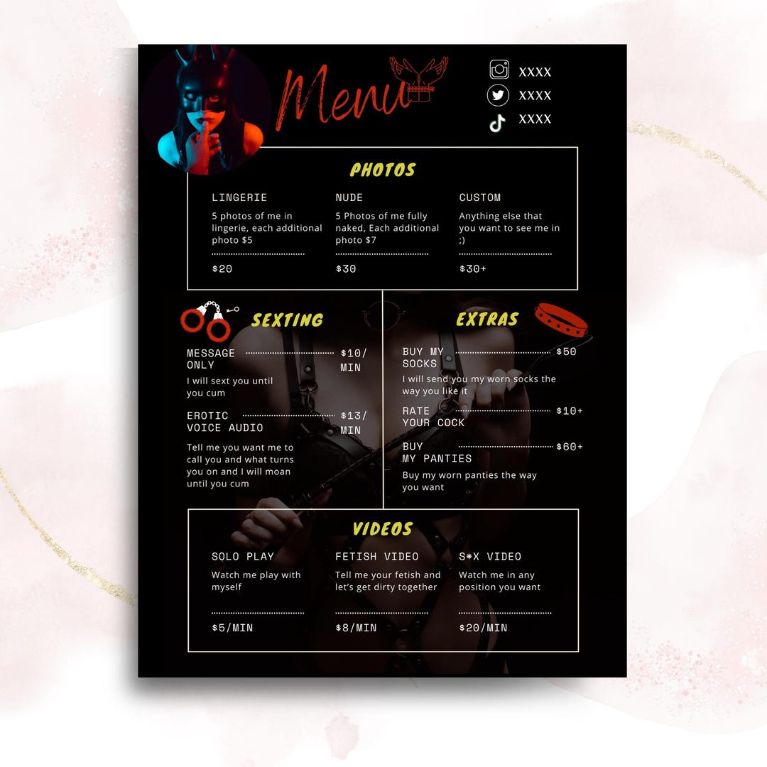 Kinky Onlyfans Tip Menu | Fansly Template | Editable Template | Tip ...
