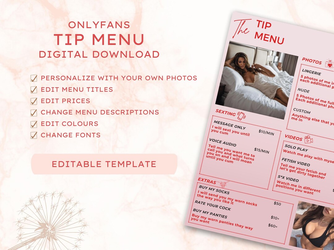 Onlyfans Tip Menu | Fansly Template | Editable Template | Tip Menu ...