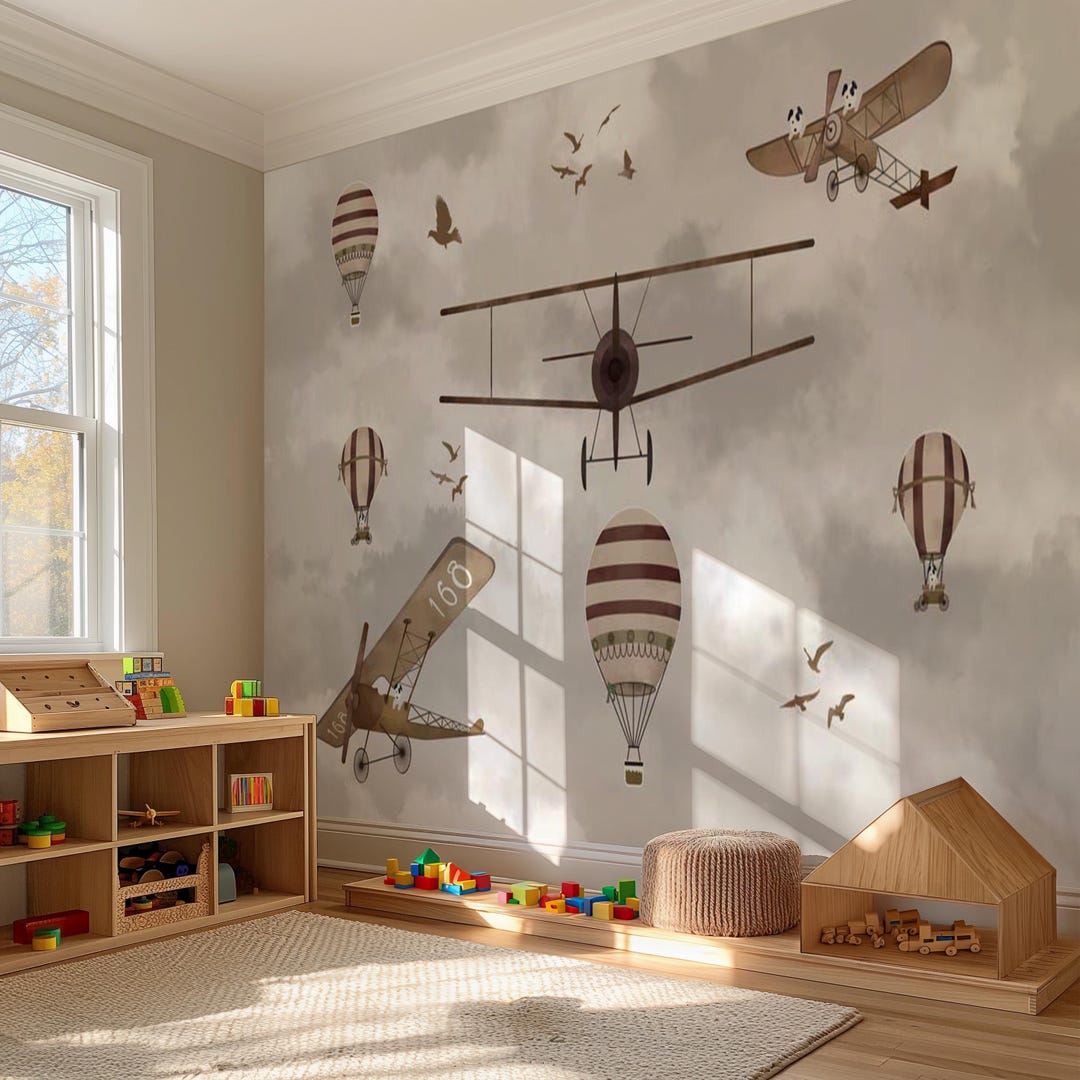 Vintage Airplane Mural: Kids Room Nursery Travel Wallpaper - Etsy