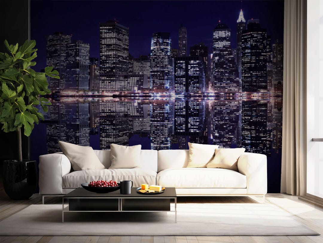 Cityscape Skyline Mural: Modern Urban Wallpaper - Etsy