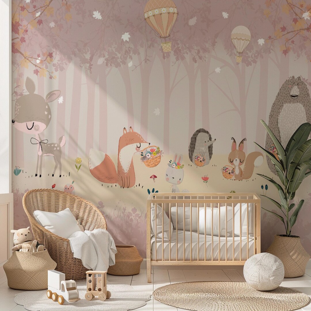 Forest Animal Mural: Fantasy Woodland Wallpaper, Kids Nursery Art - Etsy