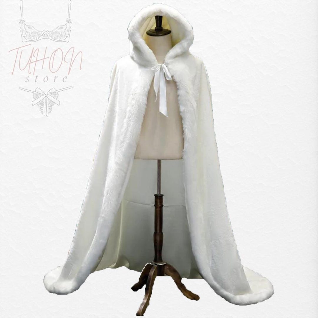 Warm Faux Fur Trim Winter Bridal Cape Stunning Wedding Cloaks Hooded ...