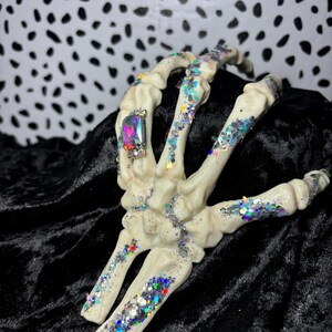 Iridescent Bedazzled Halloween Skeleton Hand With Gems, Sparkles and ...