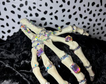 Iridescent Jeweled Skeleton Hands: Gothic Halloween Table Centerpiece ...