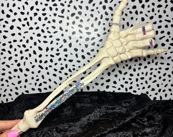 Iridescent Bedazzled Halloween Skeleton Hand With Gems, Sparkles and ...