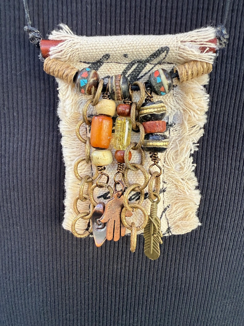 Fabric Art Amulet Assemblage Gris Gris Protection, Healing Necklace ...