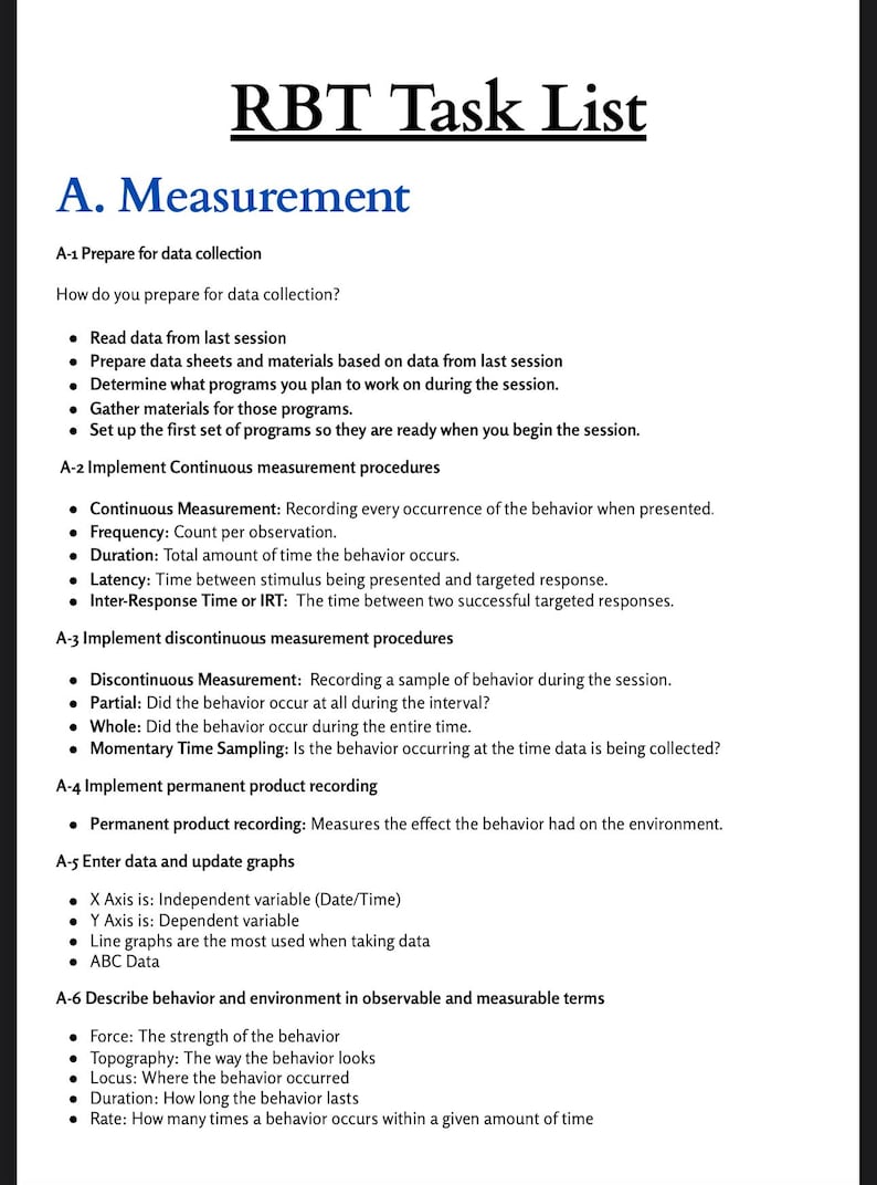 RBT Task List Study Guide - Etsy
