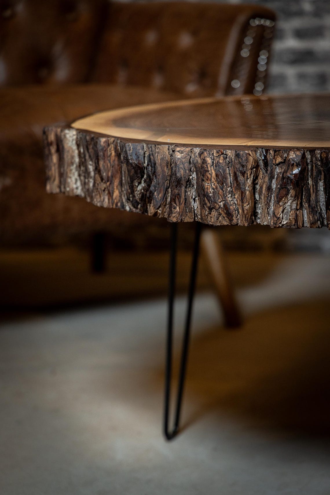 Rustic Walnut Cookie Coffee Table, Wooden Coffee Table, Modern Coffee ...