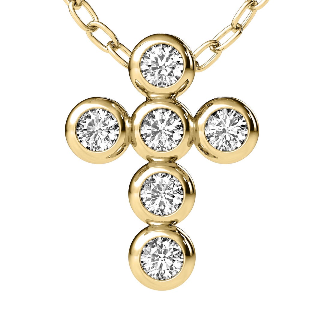 Bezel Set Cross Pendant Necklace, Lab Diamond Cross Necklace, Dainty ...