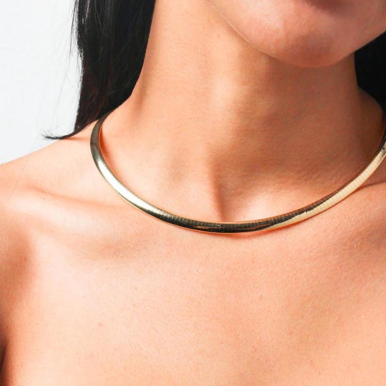 Solid Gold Omega Chain, 14K Gold Chain Necklace, Omega Chain Necklace ...