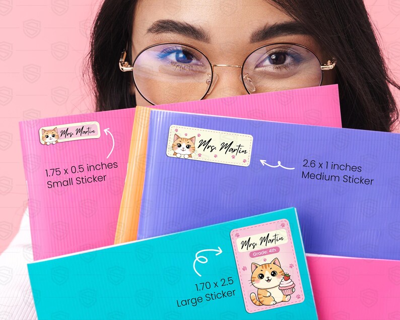 Editable Kids Name Labels Canva Template, Cute Cat School Stickers ...