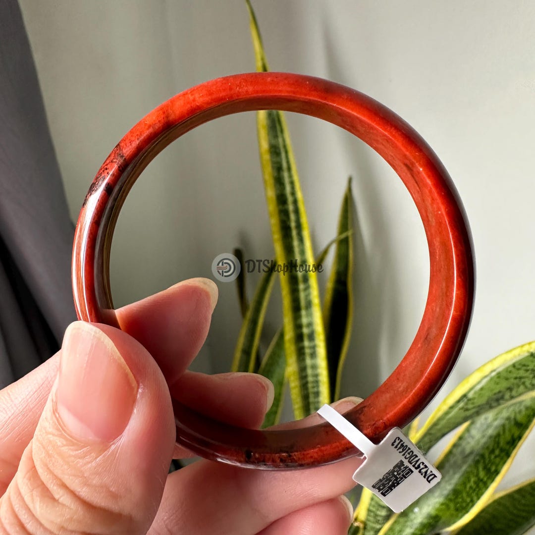 55mm Red Jade Bangle – Slim Natural Stone Bracelet From Myanmar – Feng ...