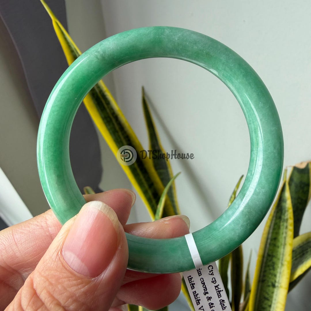 53mm Jade Bangle Bracelet Green White Veins | Natural Burmese Jadeite ...