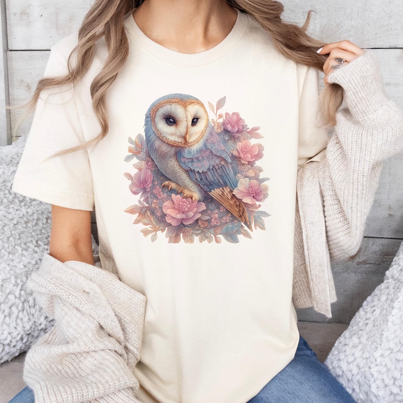 Boho Owl Shirt: Cottagecore Floral Owl Tee, Vintage Nature Bird T-shirt ...