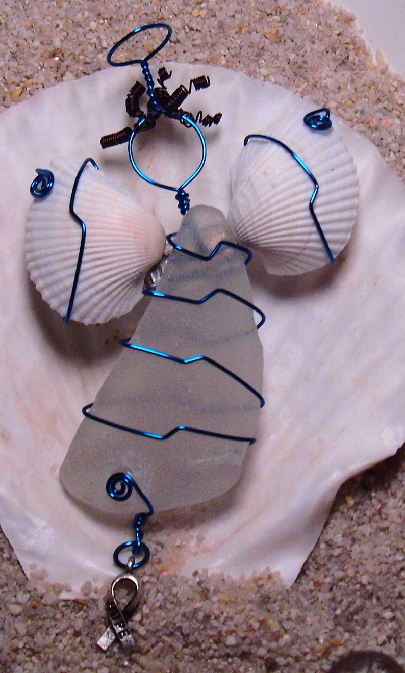 Blue Wire Wrap Sea Glass Hope Beach Angel Pin Ornament - Etsy