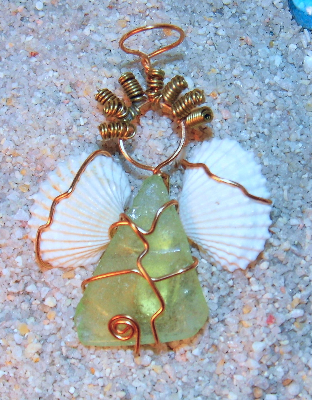 Golden Wire Wrap Sea Glass Beach Angel Pin Ornament - Etsy