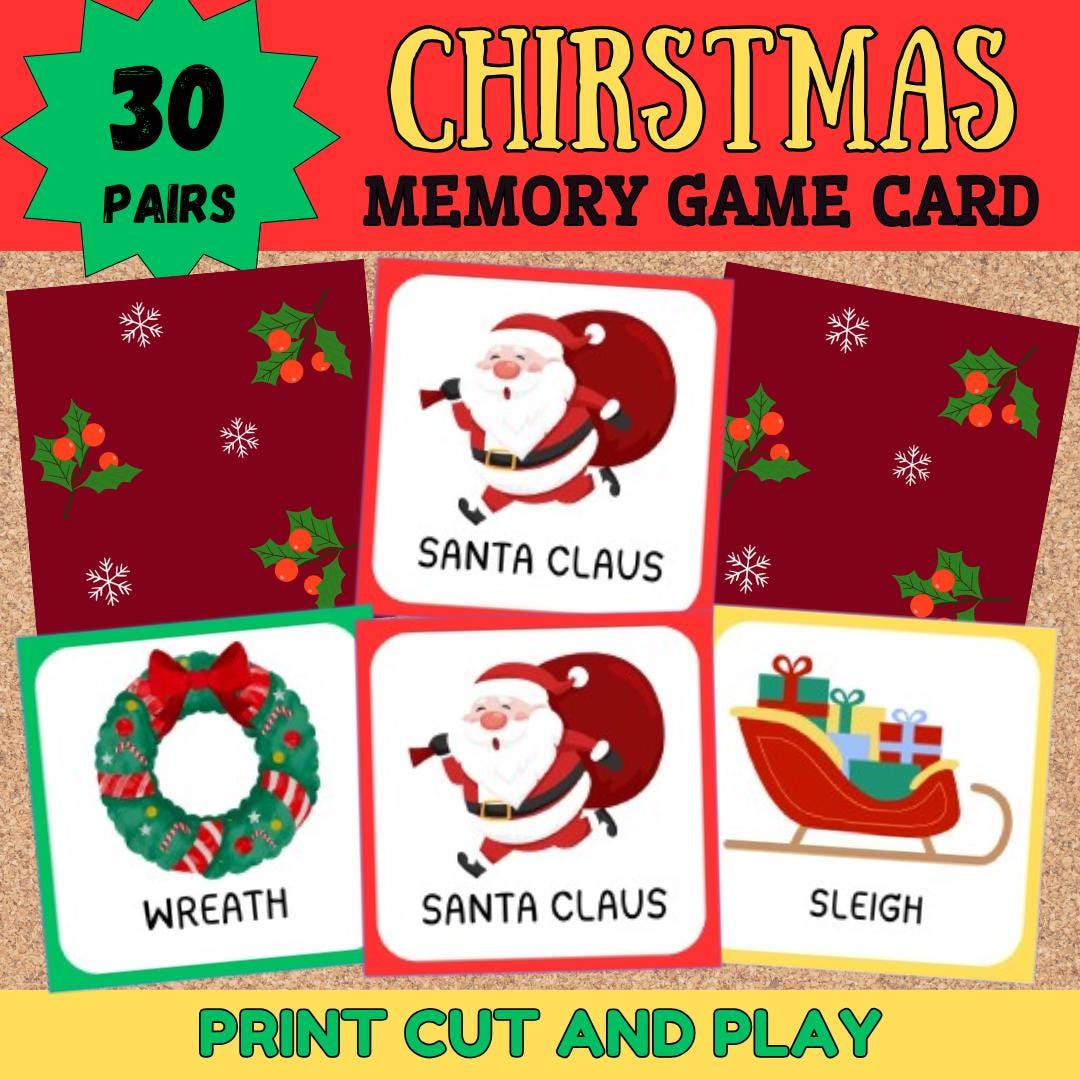 Christmas Matching Game, Christmas Party Favors, Christmas Memory Game ...