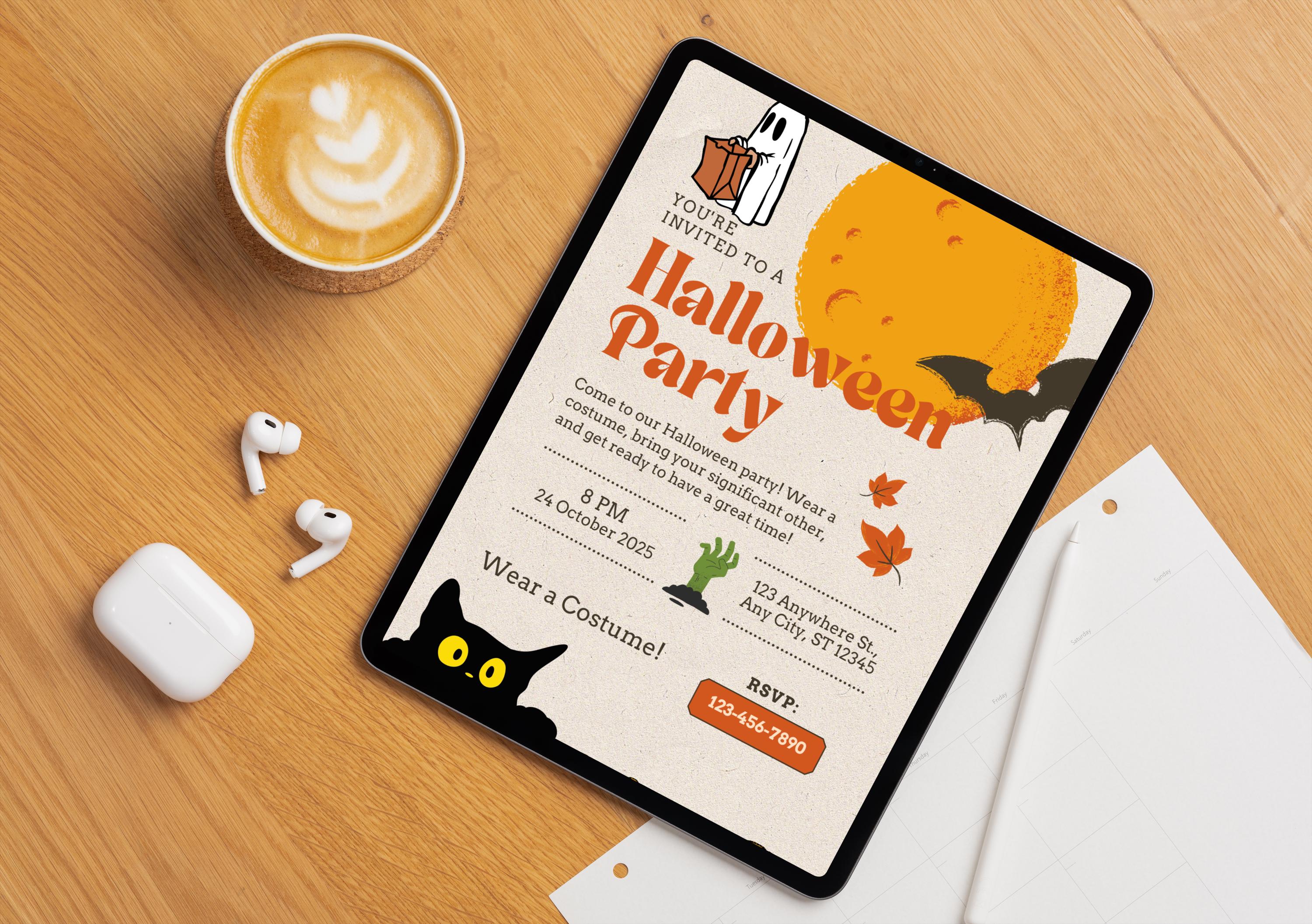 Editable Halloween Party Invitations, Print & Mobile (4 Sizes), INSTANT ...