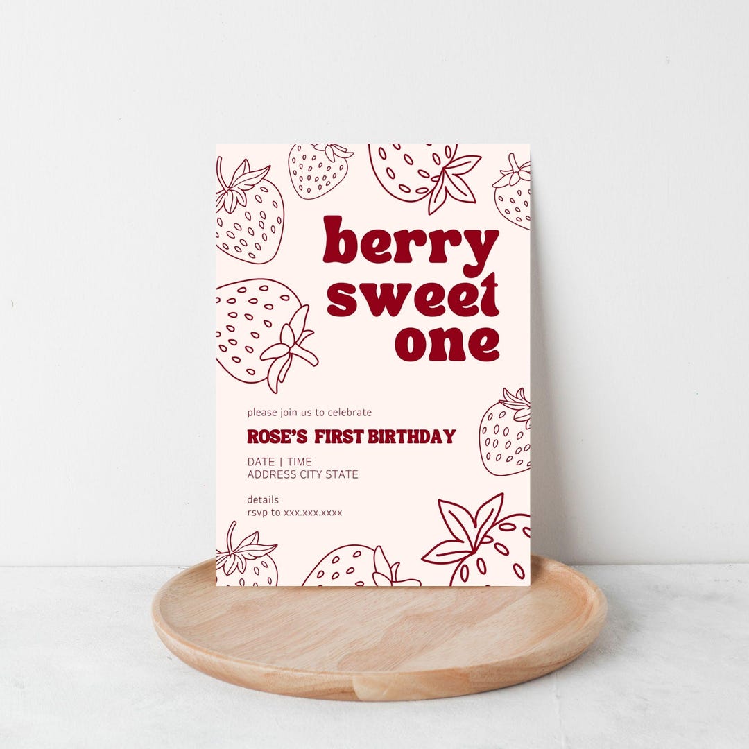 Berry Sweet One Birthday Invitation: Customizable Canva Template ...