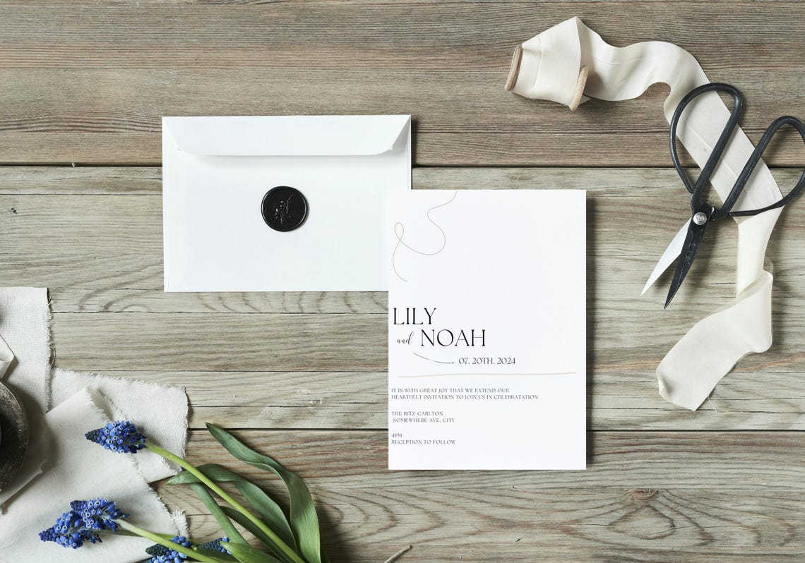 Minimalistic Wedding Invitation, Minimal Invite, Digital Download, PDF ...
