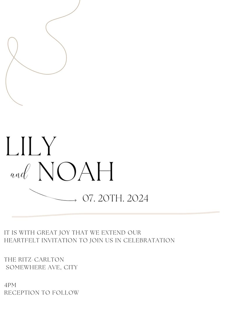 Minimalistic Wedding Invitation, Minimal Invite, Digital Download, PDF ...