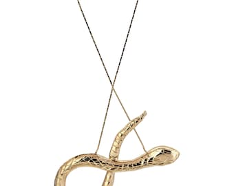 Long Gold Necklace, Snake Necklace, Stainless Steel, Statement Necklace, Culebra, Cobra, Boho ...