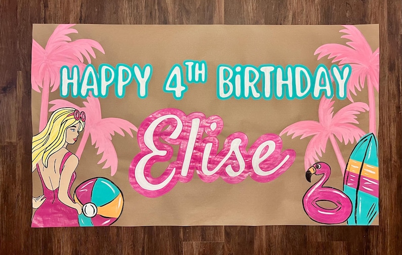 Custom, Hand-painted Party Banners | Malibu Barbie Party Bamner - Etsy