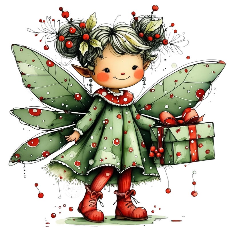 21 Whimsical Christmas Fairy Pngs - Enchanted Watercolor Sublimation ...