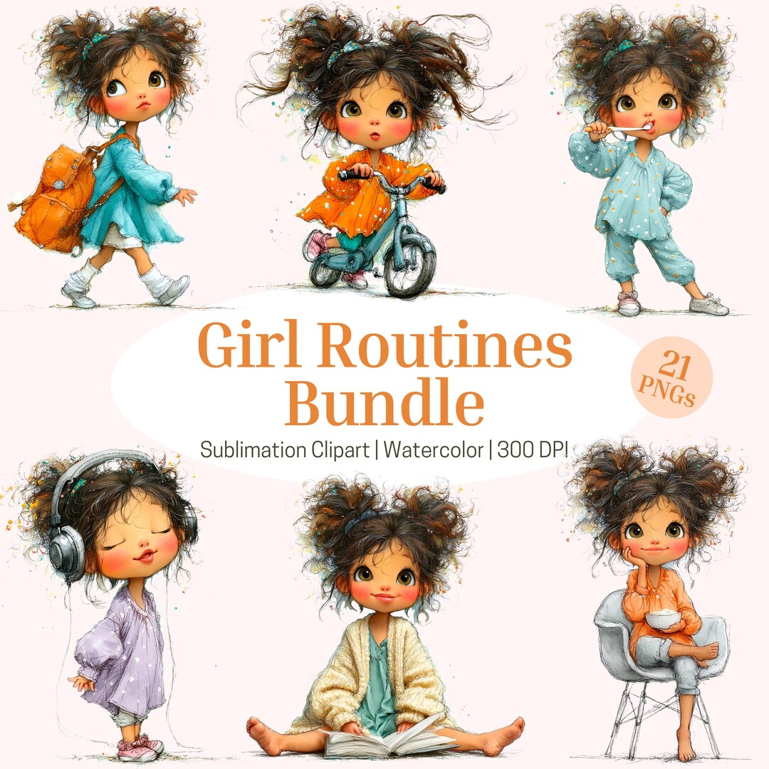 21 Girl Daily Routines PNG Bundle – Whimsical Everyday Life Clipart for ...